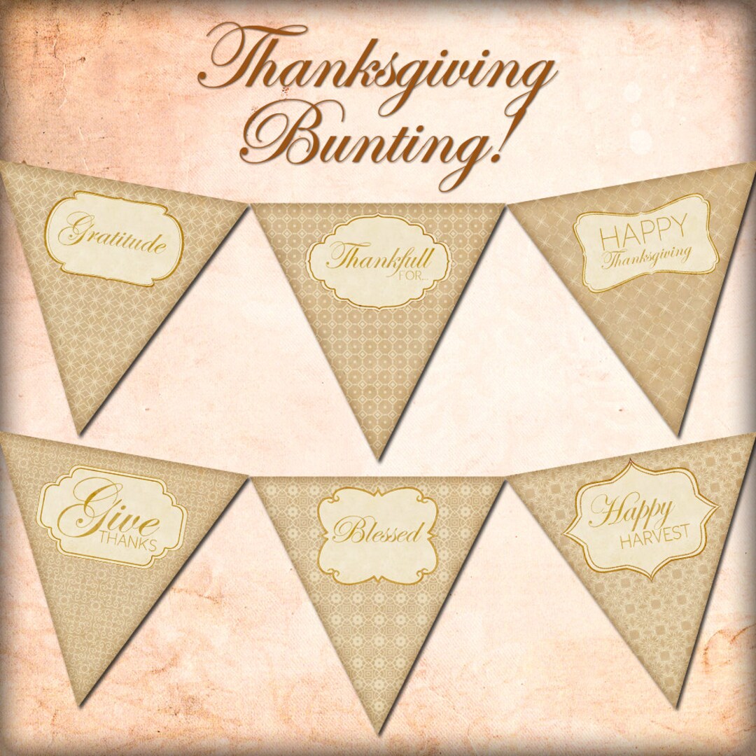 THANKSGIVING BUNTING Party Supply, Sepia Thanksgiving Banner, Digital ...
