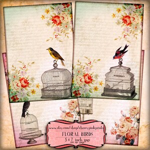 Digital Collage Sheet FLORAL BIRDS Digital Paper Digital Scrapbook ...