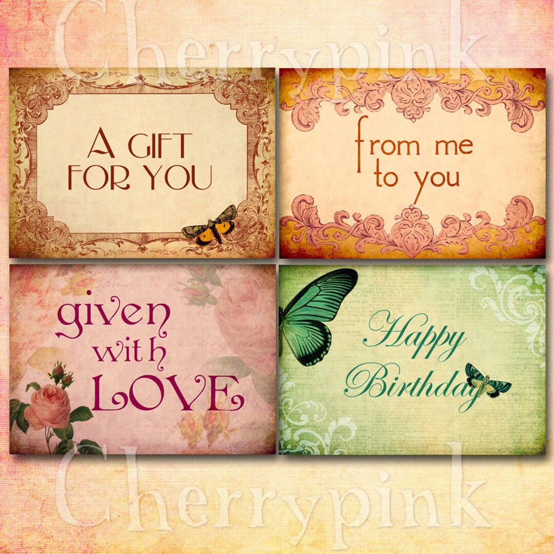 Gift Tags 4 Printable Digital Present Tags, Instant Download, Birthday ...