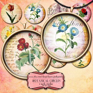 Flower 1 Inch Circle Digital Collage Sheet, Floral Round Images for ...