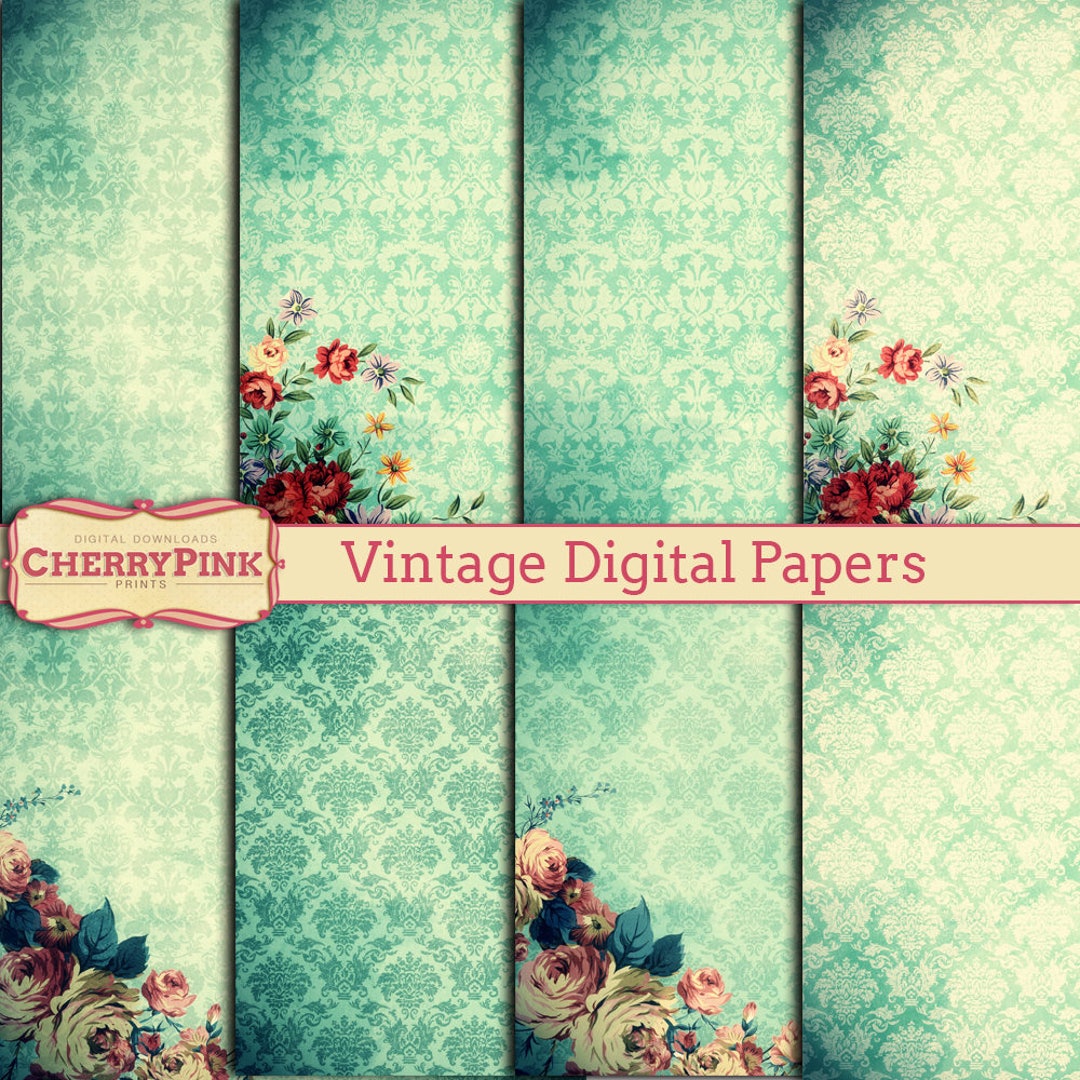 Damask Digital Paper, Green Damask Paper, Digital Paper Pack for ...