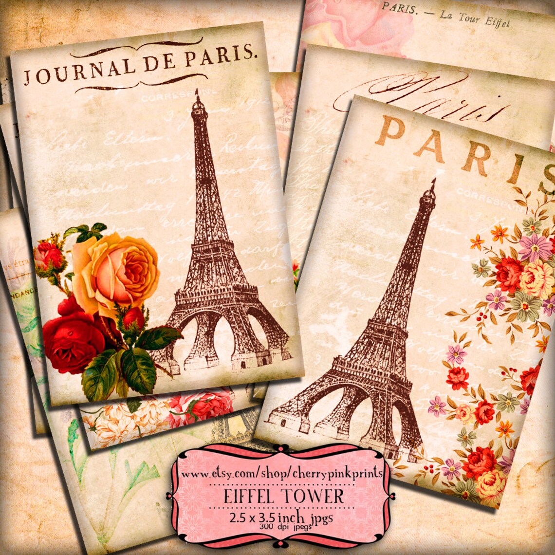EIFFEL TOWER Digital Collage Sheet 6 Paris Vintage French - Etsy
