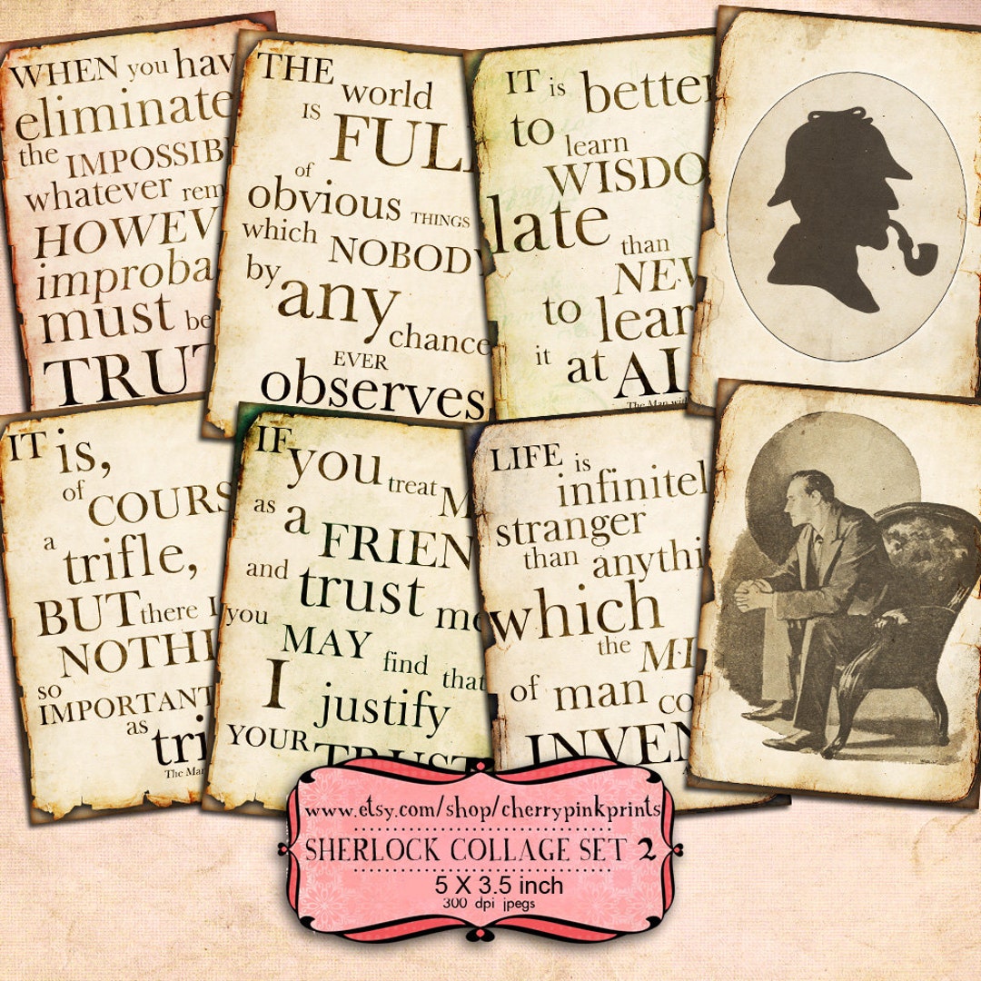Sherlock Holmes Collage Sheet, Sherlock Quotes, Vintage Paper Craft ...