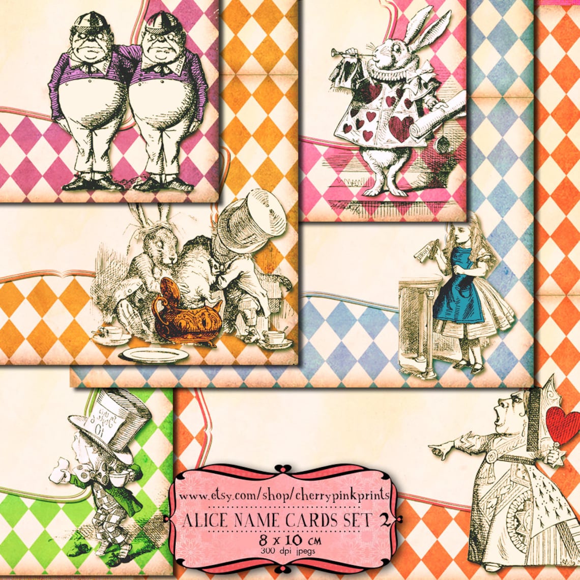ALICE NAME CARDS Party Decoration Digital Collage Sheet - Etsy