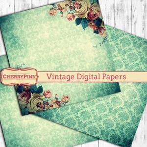 Damask Digital Paper, Green Damask Paper, Digital Paper Pack for ...