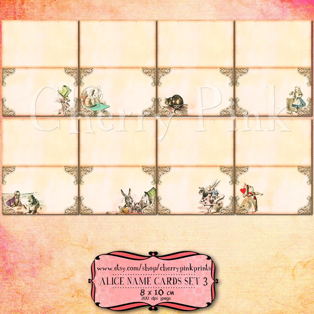 Alice in Wonderland PLACE CARDS Digital Party Printable - Etsy
