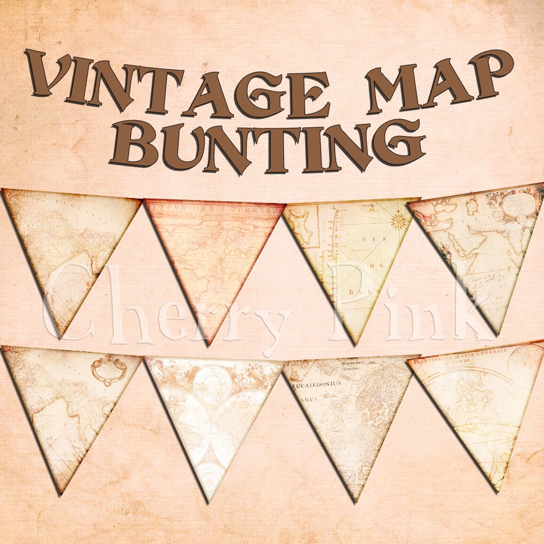 Party Bunting VINTAGE MAP BUNTING Digital Printable Bunting Download ...