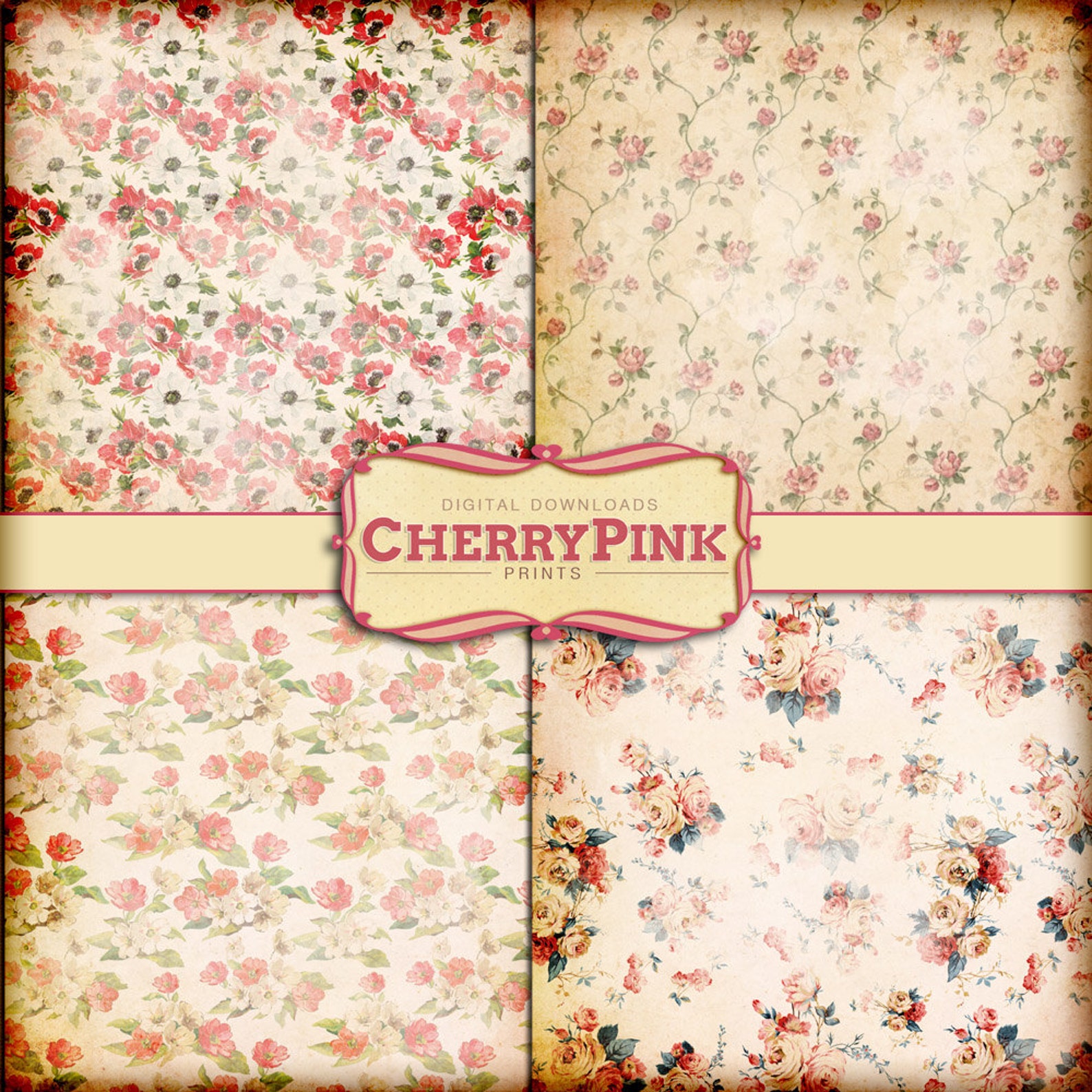 Floral Digital Papers - Vintage Scrapbook Paper - Paper Craft - Digital ...