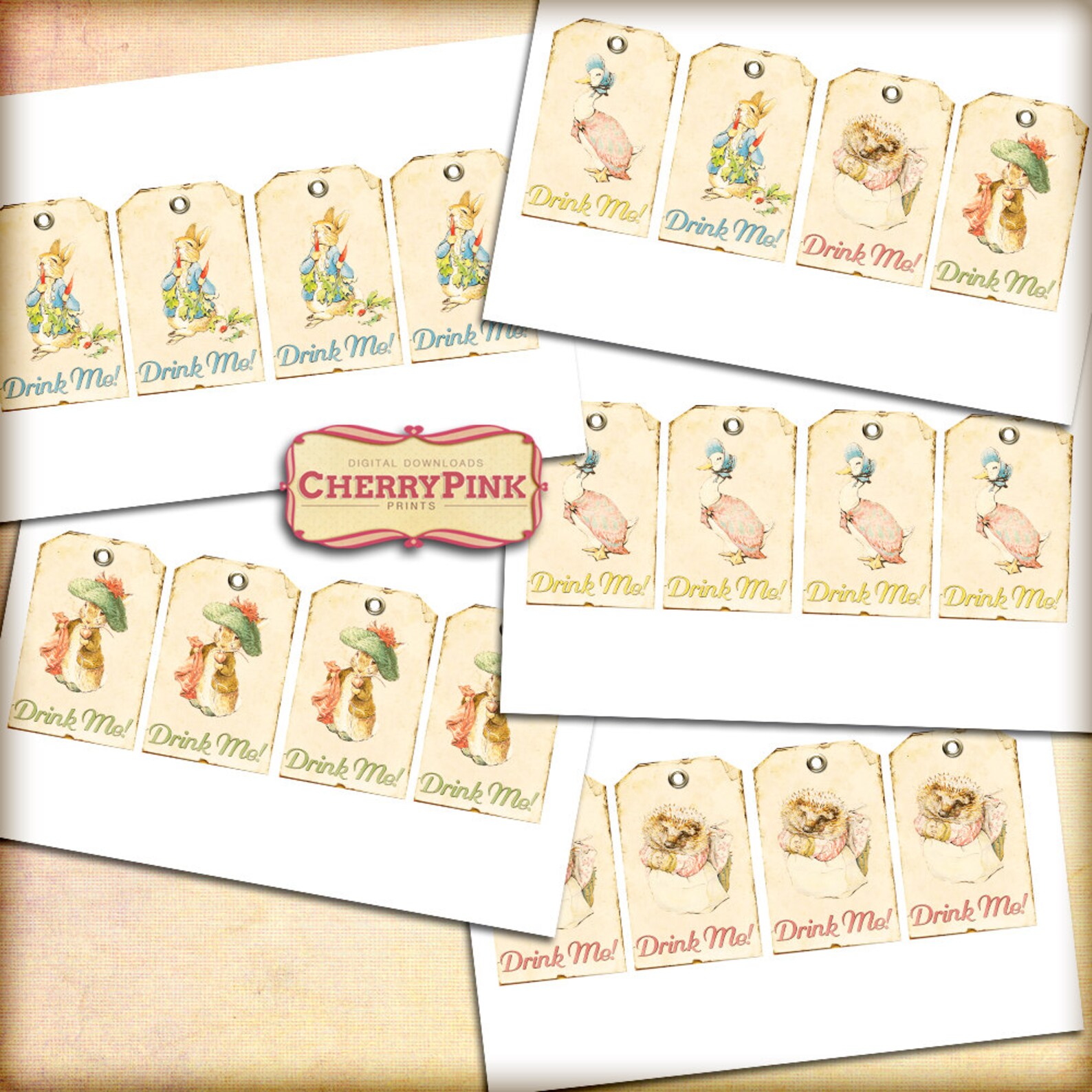 Peter Rabbit Party Tags, Drink Me Tags Party Supplies as a Digital ...