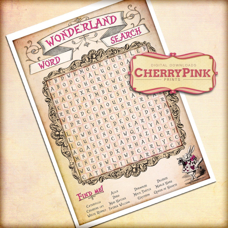 Alice in Wonderland WORD SEARCH Games Party Decoration - Etsy