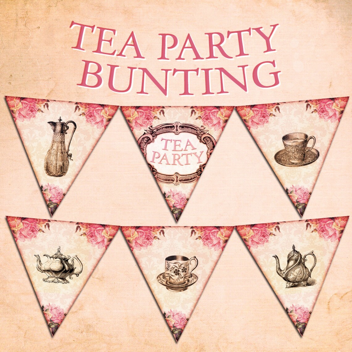 TEA PARTY BUNTING Large Digital Printable Bunting Download for - Etsy