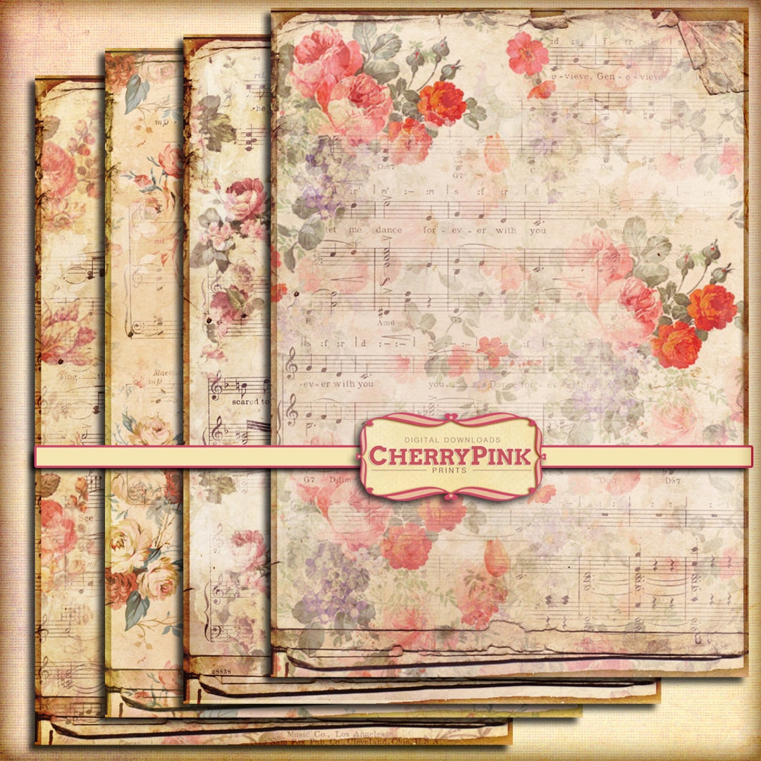 FLOWERS and MUSIC Digital Collage Sheet, Digital Supplies for ...