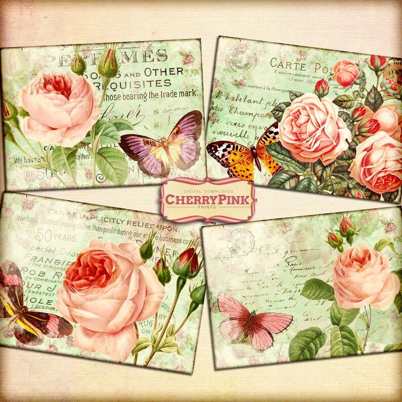 Rose Collage Sheet 8 Rose Ephemera Designs Butterfly - Etsy