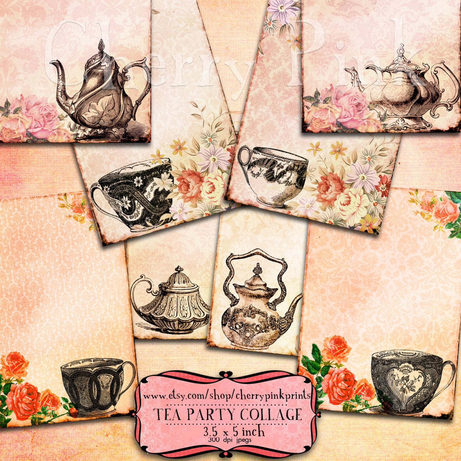 Vintage Tea Party Printable, Tea Party Decoration and Clip Art, Party ...