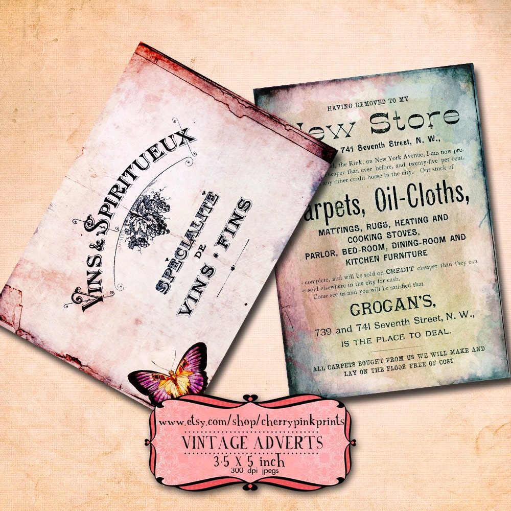 Tattered Vintage Advert Collage Sheet Printable Jpg File | Etsy