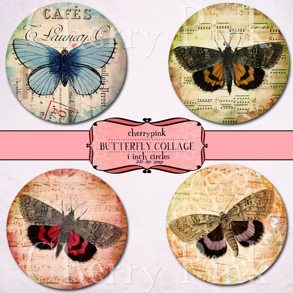 Butterfly round image Circle image collage sheet 1 inch | Etsy