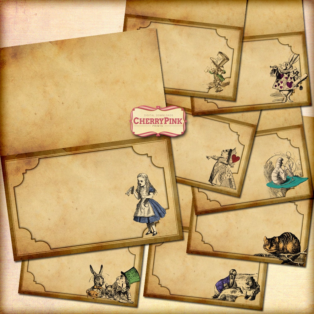 Alice in Wonderland Place Cards Vintage Sepia Style Digital - Etsy