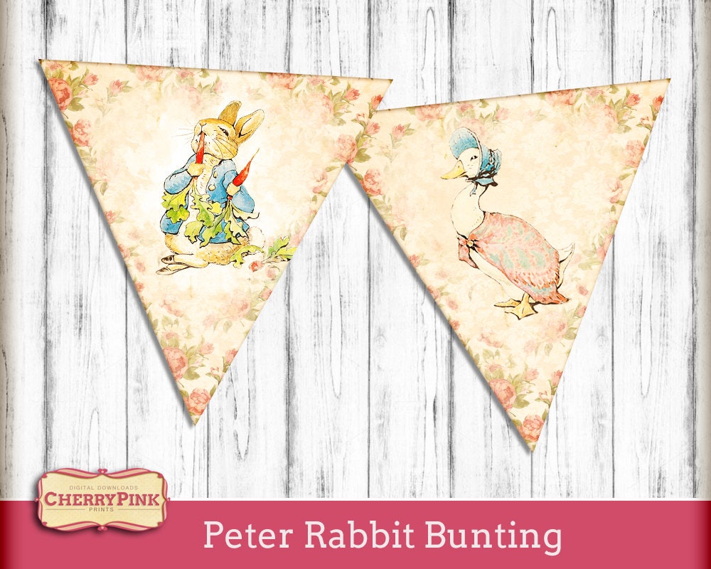 Peter Rabbit TWO Birthday Bunting and Flags Pink Party | Etsy UK