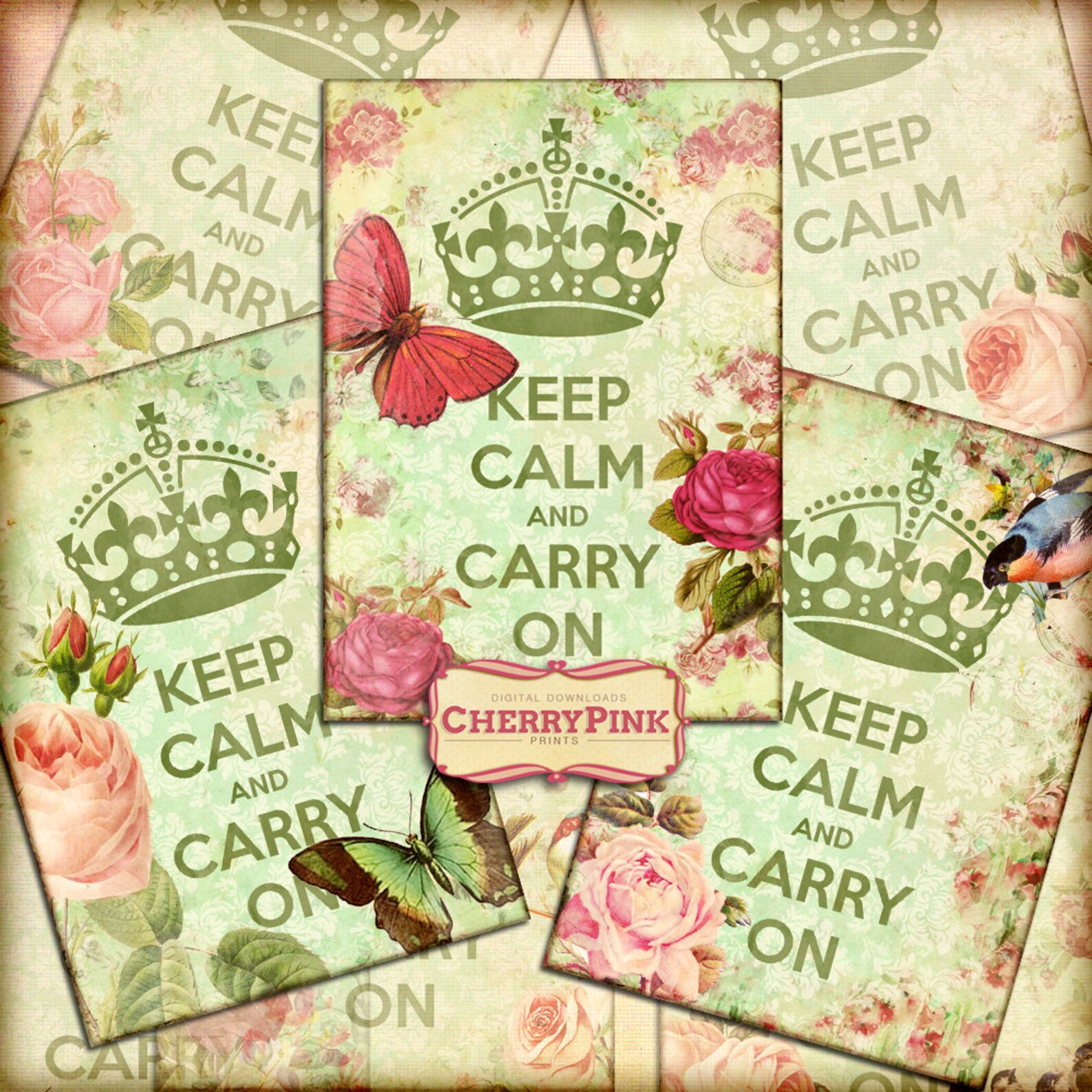 KEEP CALM Print Digital Paper Collage Sheet Green Digital - Etsy