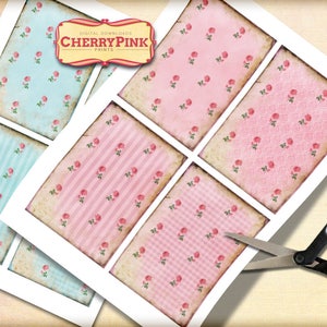 Cottage Chic Collage Sheet, Shabby Chic Clipart, Blue Pink Vintage Rose ...