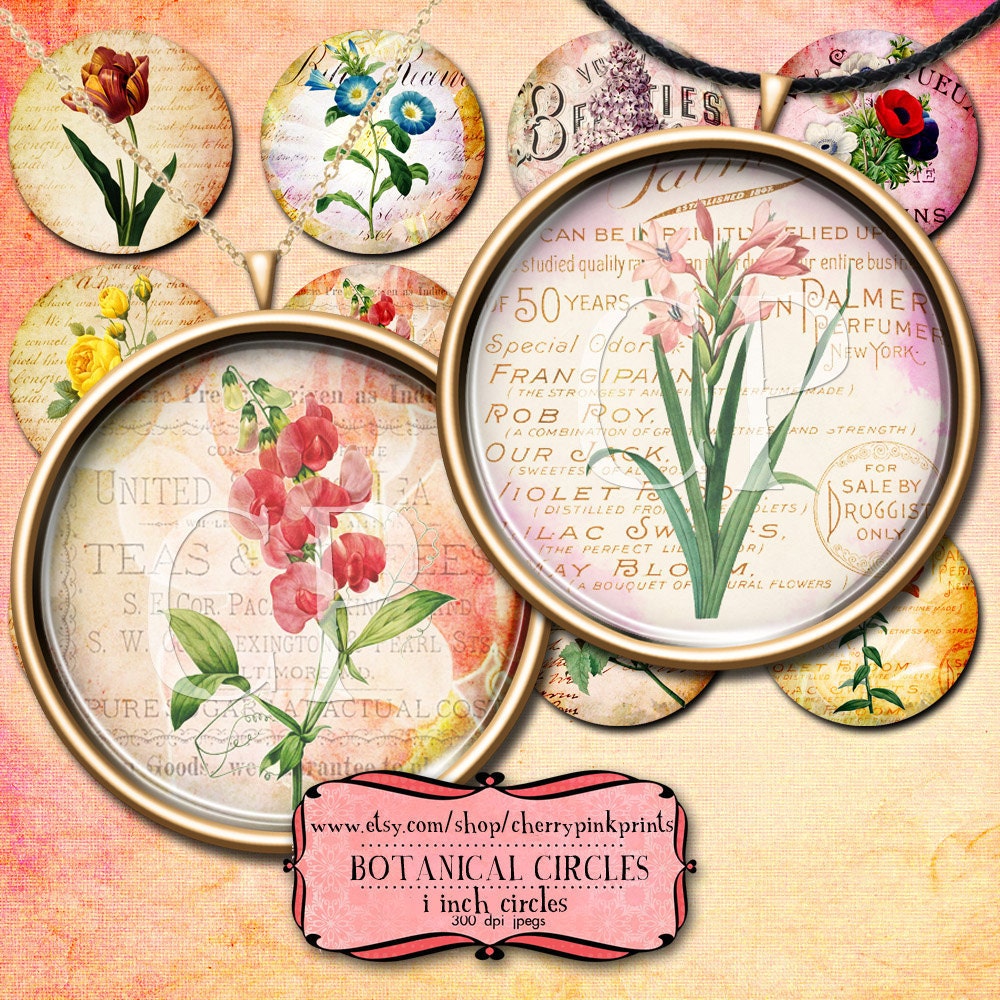 Flower 1 Inch Circle Digital Collage Sheet, Floral Round Images for ...