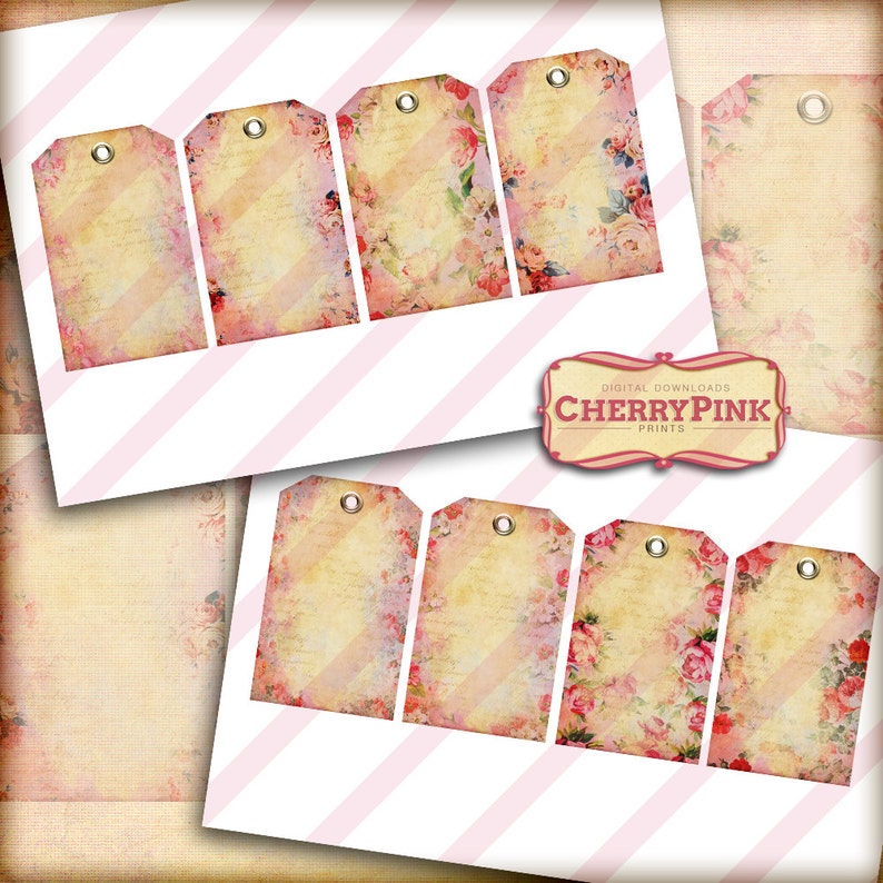 Floral Digital Tag Shabby Chic Digital Supplies Scrapbook | Etsy