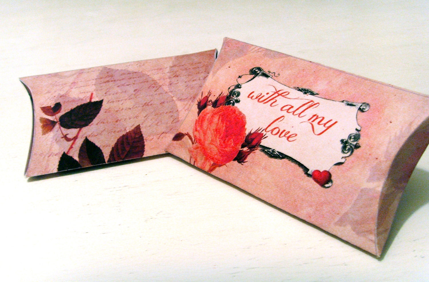 Valentine Love Favor Boxes, 2 Individual Shabby Chic Designs, Pillow ...