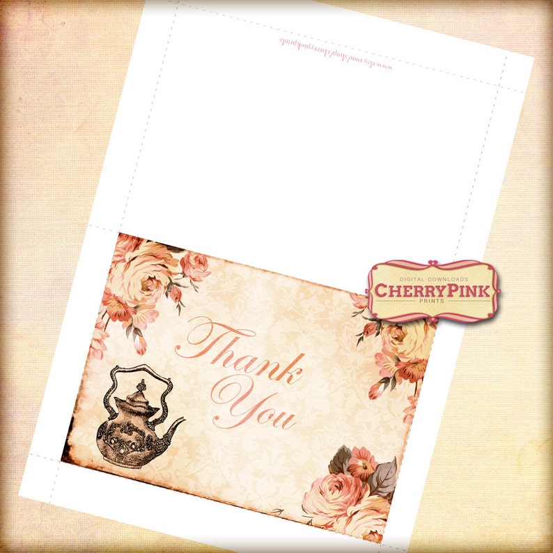 Thank You Card Printable Vintage Tea Party Card 5 X 7 Inch | Etsy