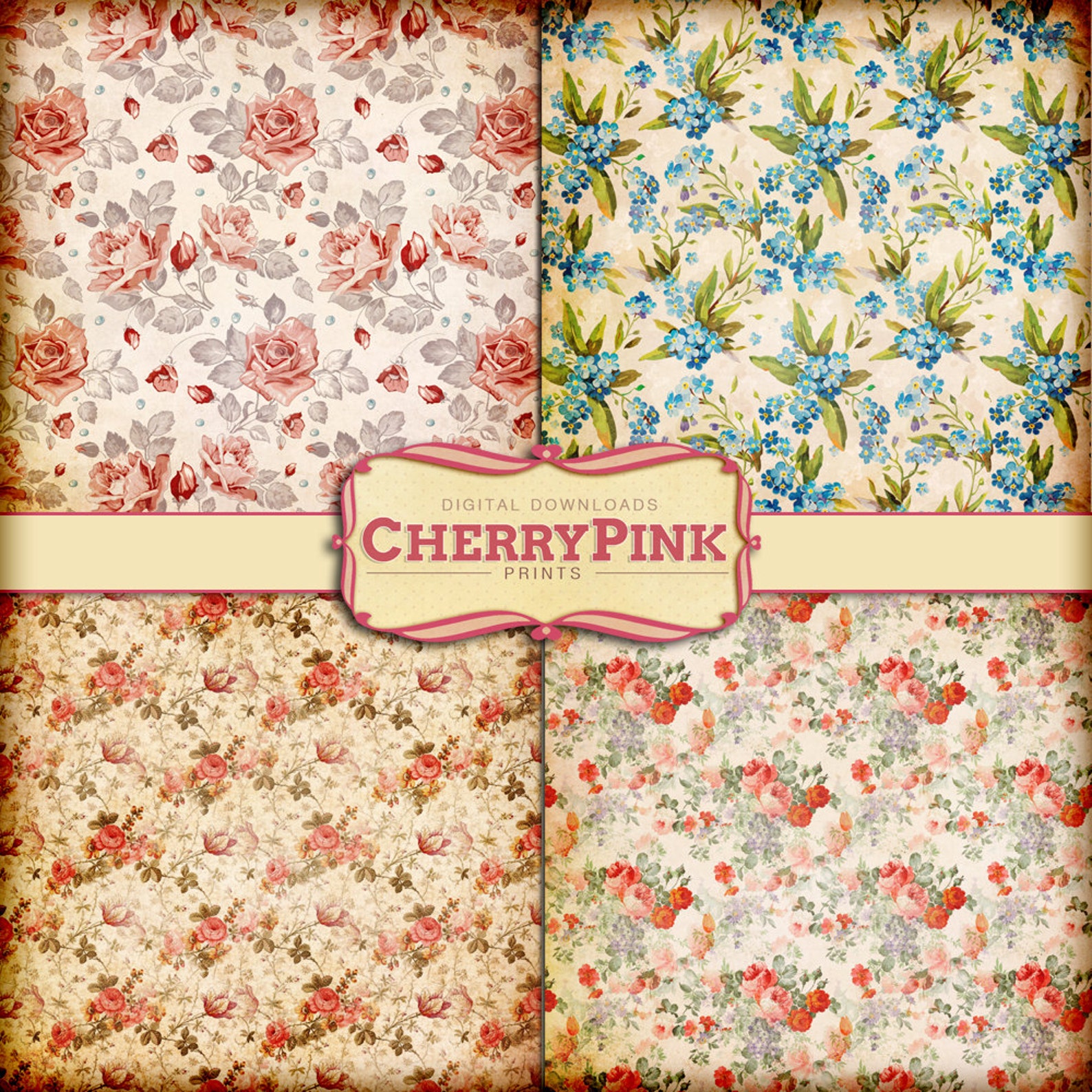 Foral Digital Paper - Flower Paper - 12 X 12 Inch - Scrapbook ...