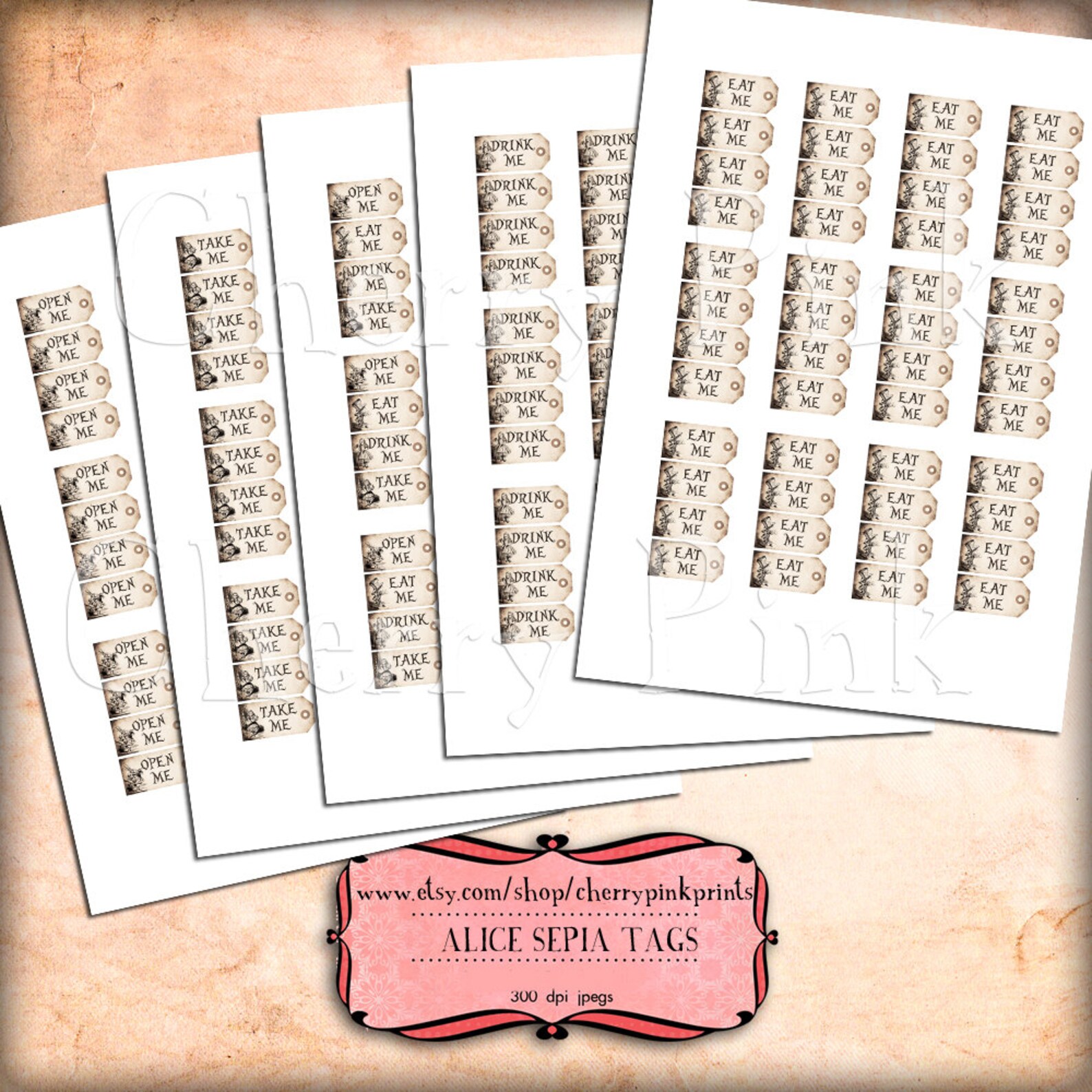 Alice in Wonderland Tags SEPIA ALICE Tags Alice in | Etsy