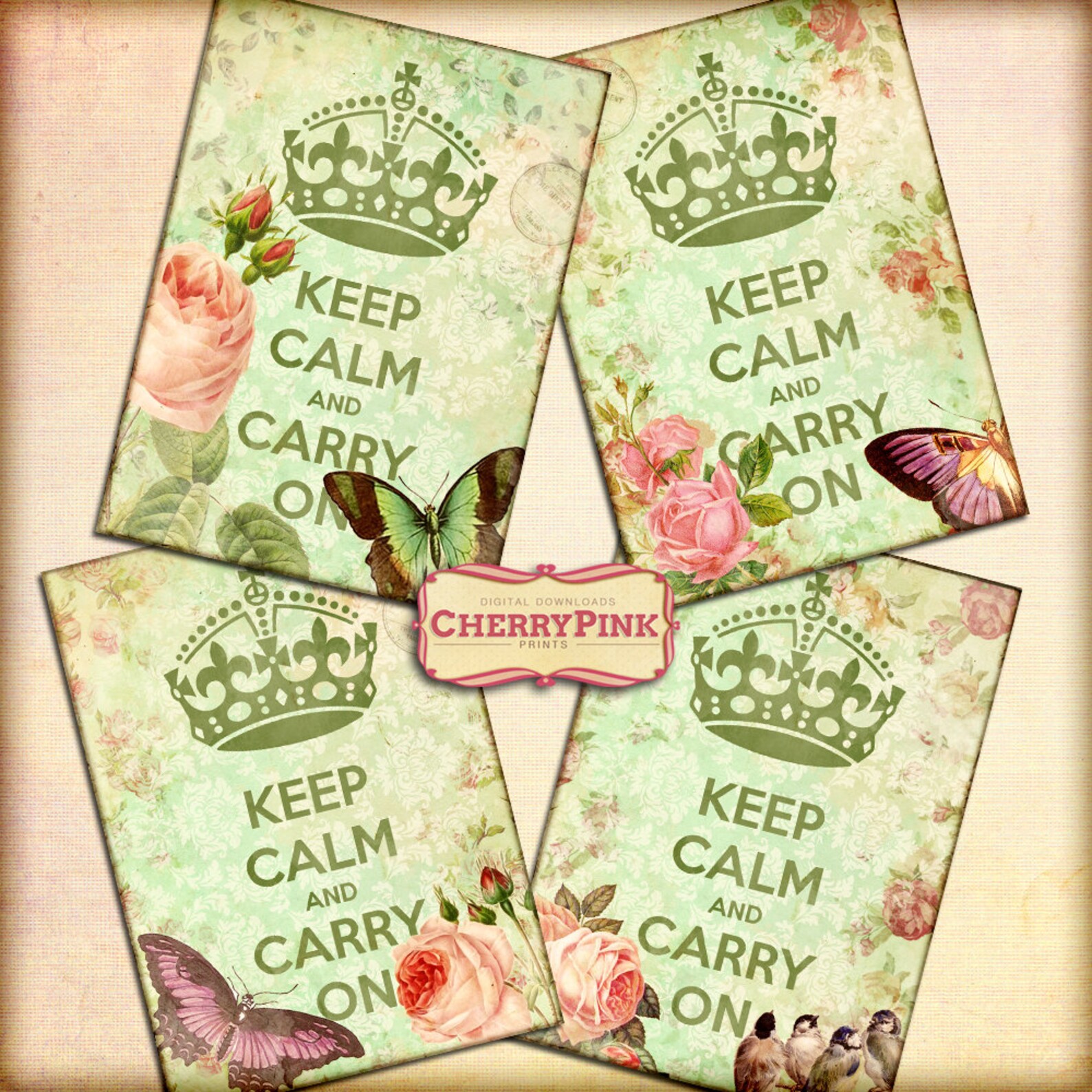 KEEP CALM Print Digital Paper Collage Sheet Green Digital - Etsy