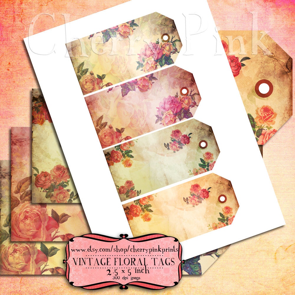 Vintage Floral Tags digital tags digital scrapbook supplies | Etsy