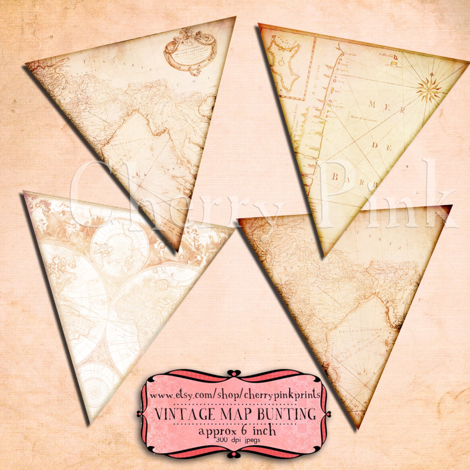 Party Bunting VINTAGE MAP BUNTING Digital Printable Bunting - Etsy