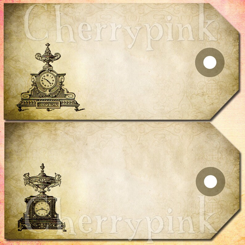 Antique Clock Tags, Digital Tag, Digital Scrapbook Supplies, Digital ...