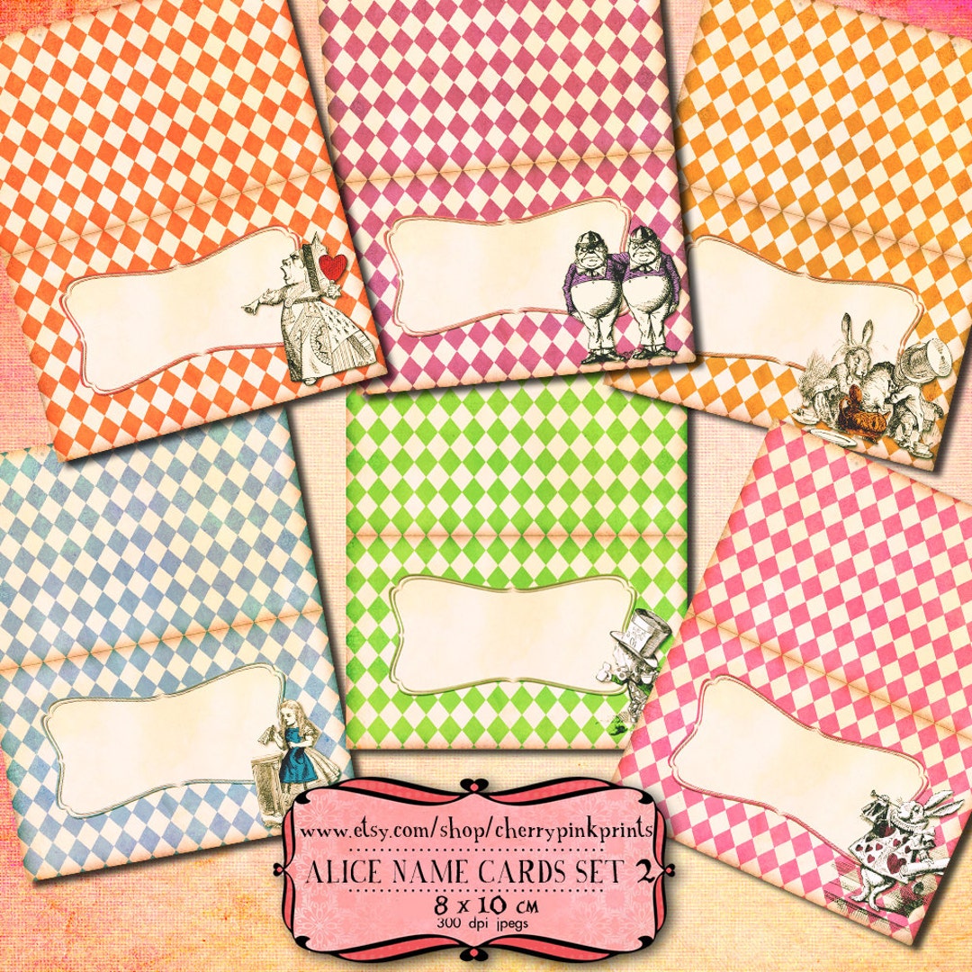 ALICE NAME CARDS, Party Decoration, Digital Collage Sheet, Alice Name ...