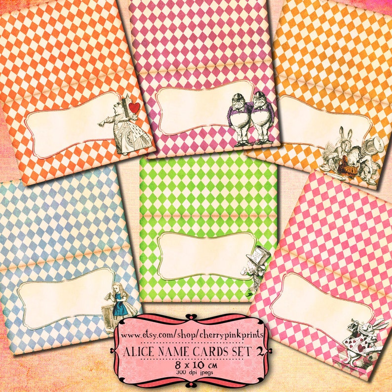 ALICE NAME CARDS Party Decoration Digital Collage Sheet | Etsy