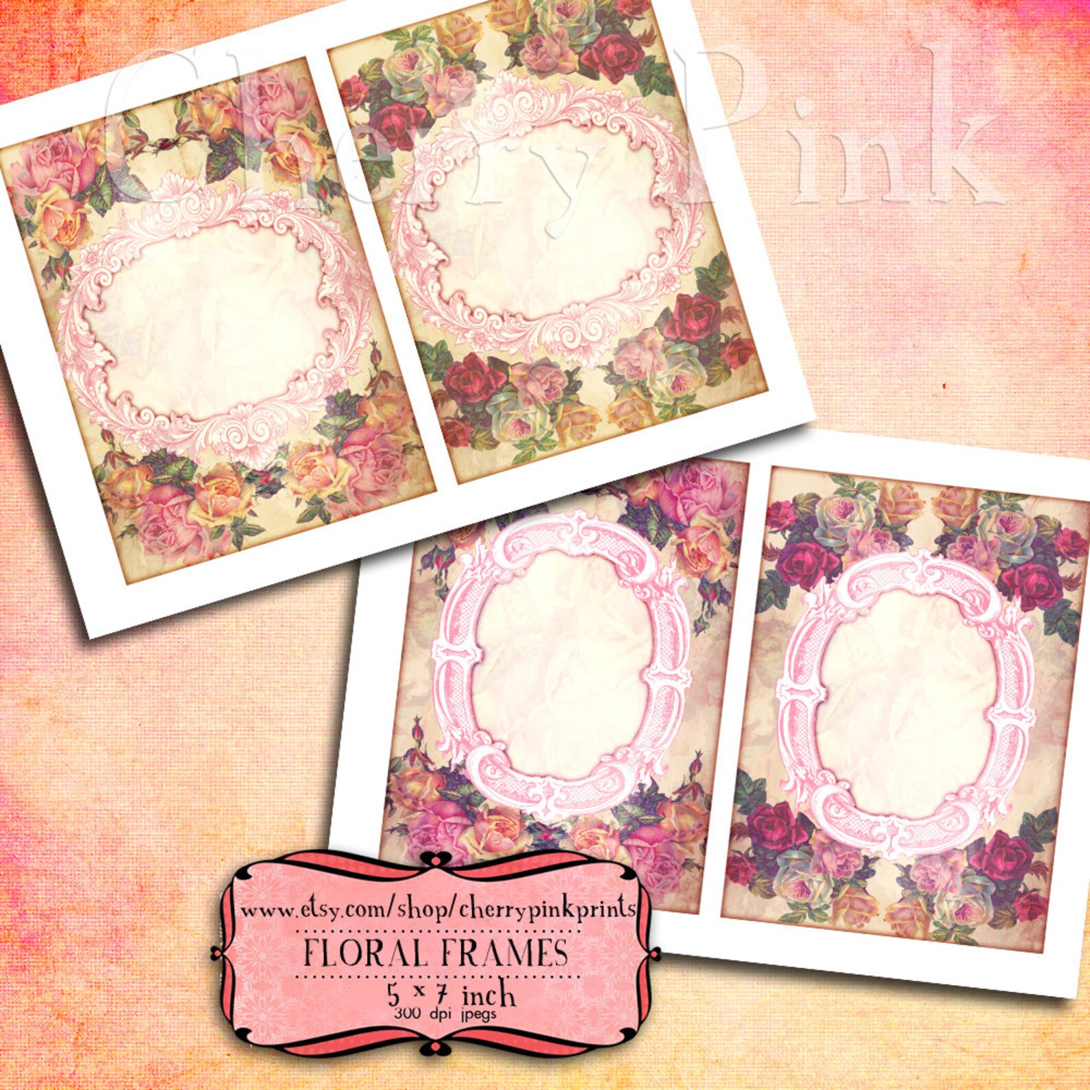 Digital Paper Vintage FLORAL FRAMES Collage Shabby Texture | Etsy