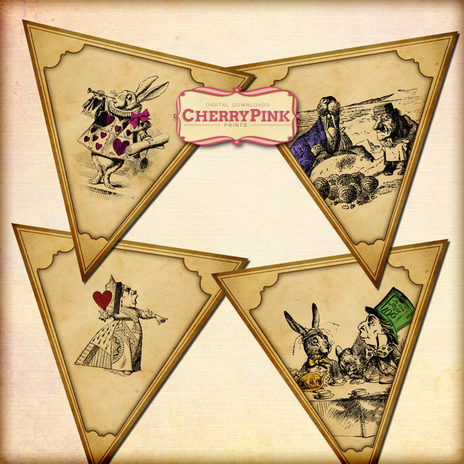 WONDERLAND BUNTING Alice decoration Alice banner digital | Etsy