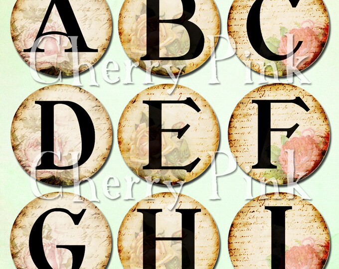 Alphabet 1inch Circles Clip Art, Printable Collage Sheet With Ephemeral ...