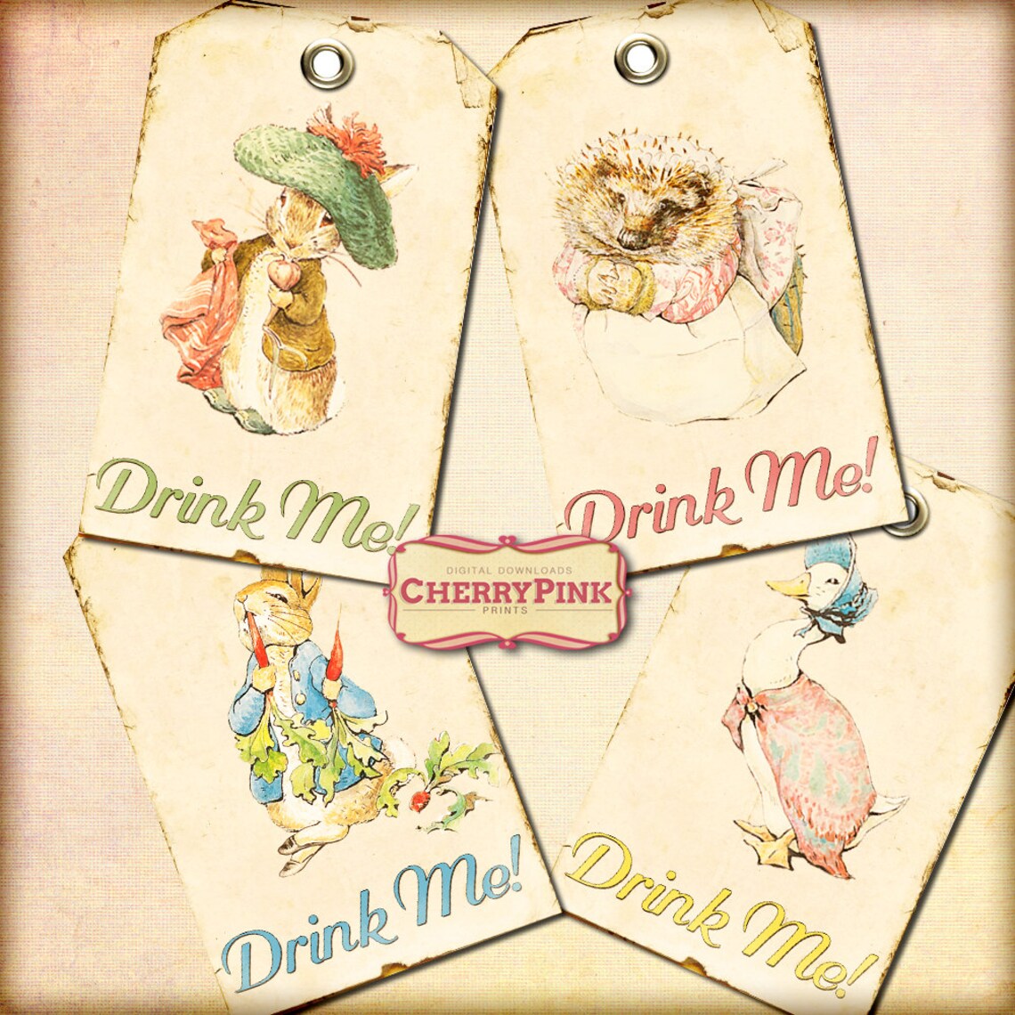 Peter Rabbit Party Tags, Drink Me Tags Party Supplies as a Digital ...