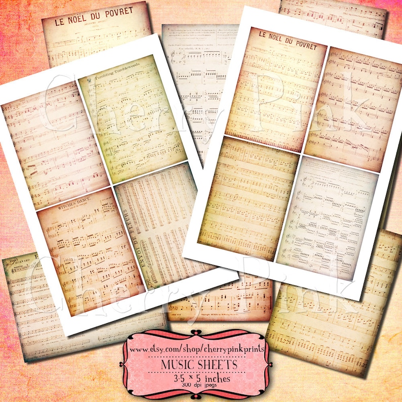SHEET MUSIC Digital Collage Sheet, Musical Scrapbook Paper Digital ...