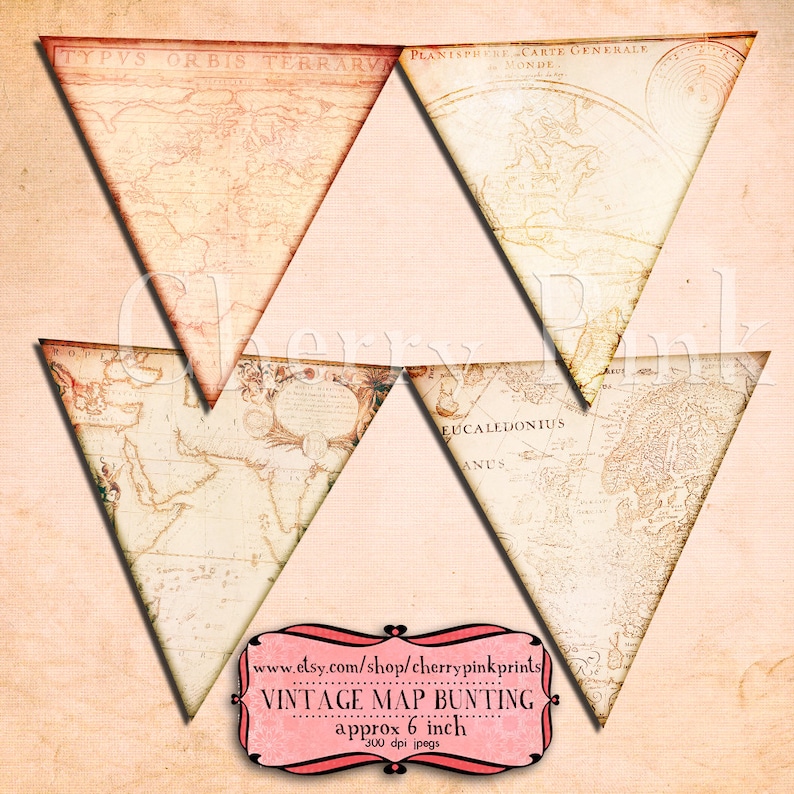 Party Bunting VINTAGE MAP BUNTING Digital Printable Bunting - Etsy