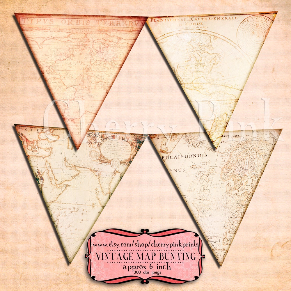 Party bunting VINTAGE MAP BUNTING digital printable bunting | Etsy