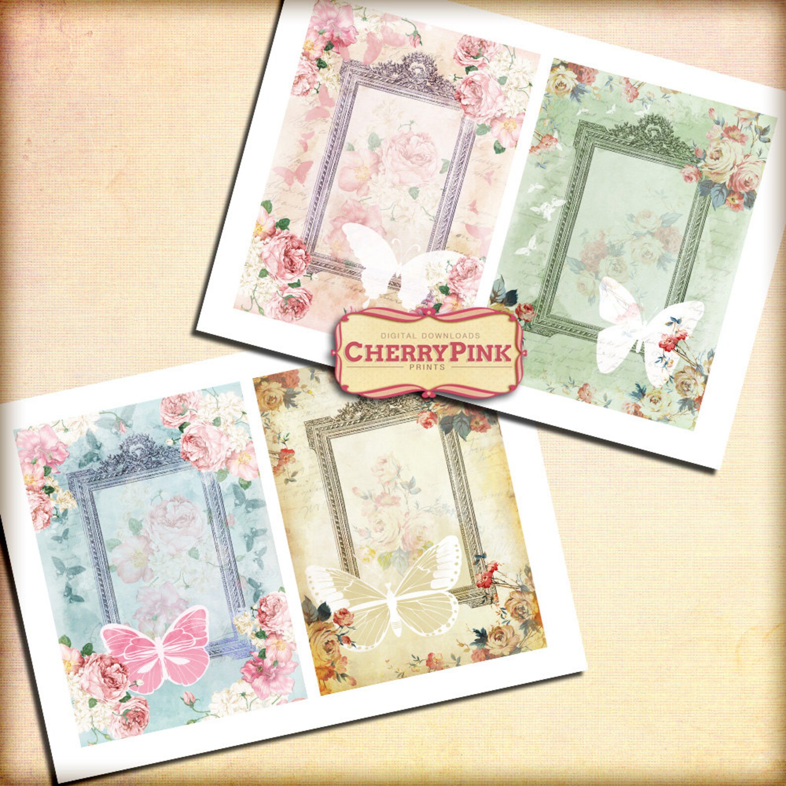 SHABBY BUTTERFLY FRAME Digital Shabby Chic Printable - Instant Download ...