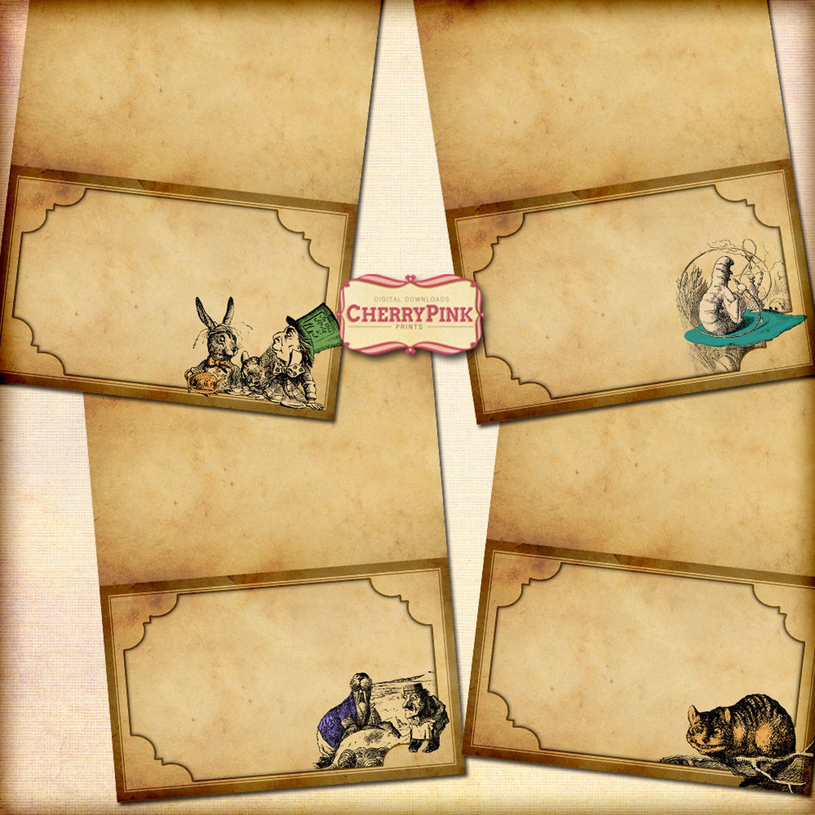 Alice in Wonderland Place Cards Vintage Sepia Style Digital - Etsy
