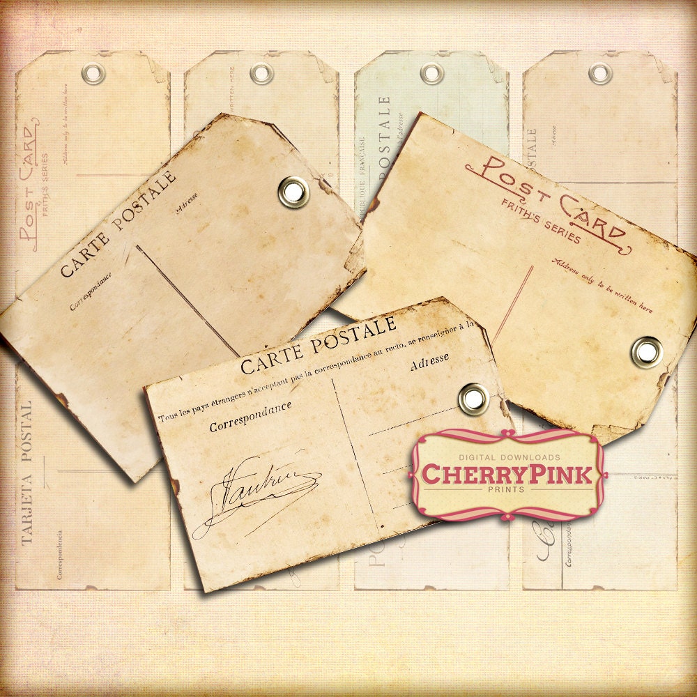PRINTABLE TAGS Old Postcard Vintage Style Tags Printable - Etsy