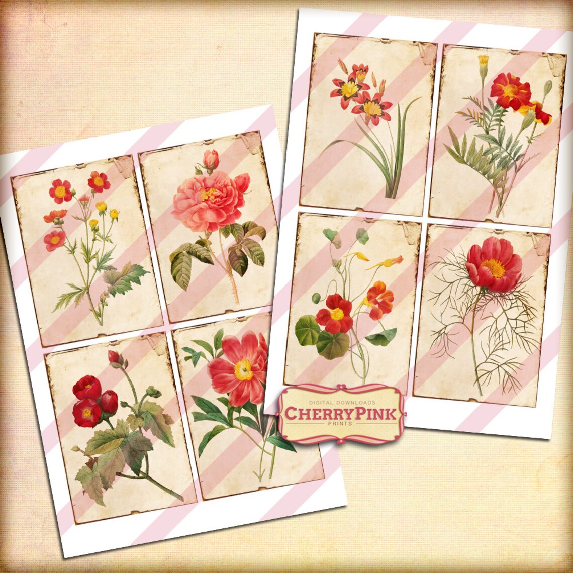 RED FLOWER Collage Sheet Jpg Premade Page 3.5 X 5 Inch | Etsy