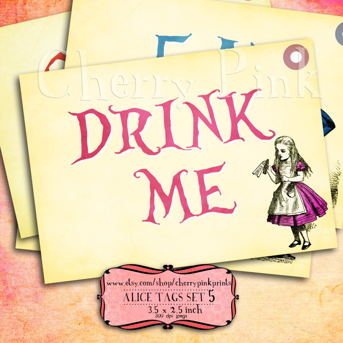 Alice Tags Set 5 Alice in Wonderland Tags labels perfect | Etsy