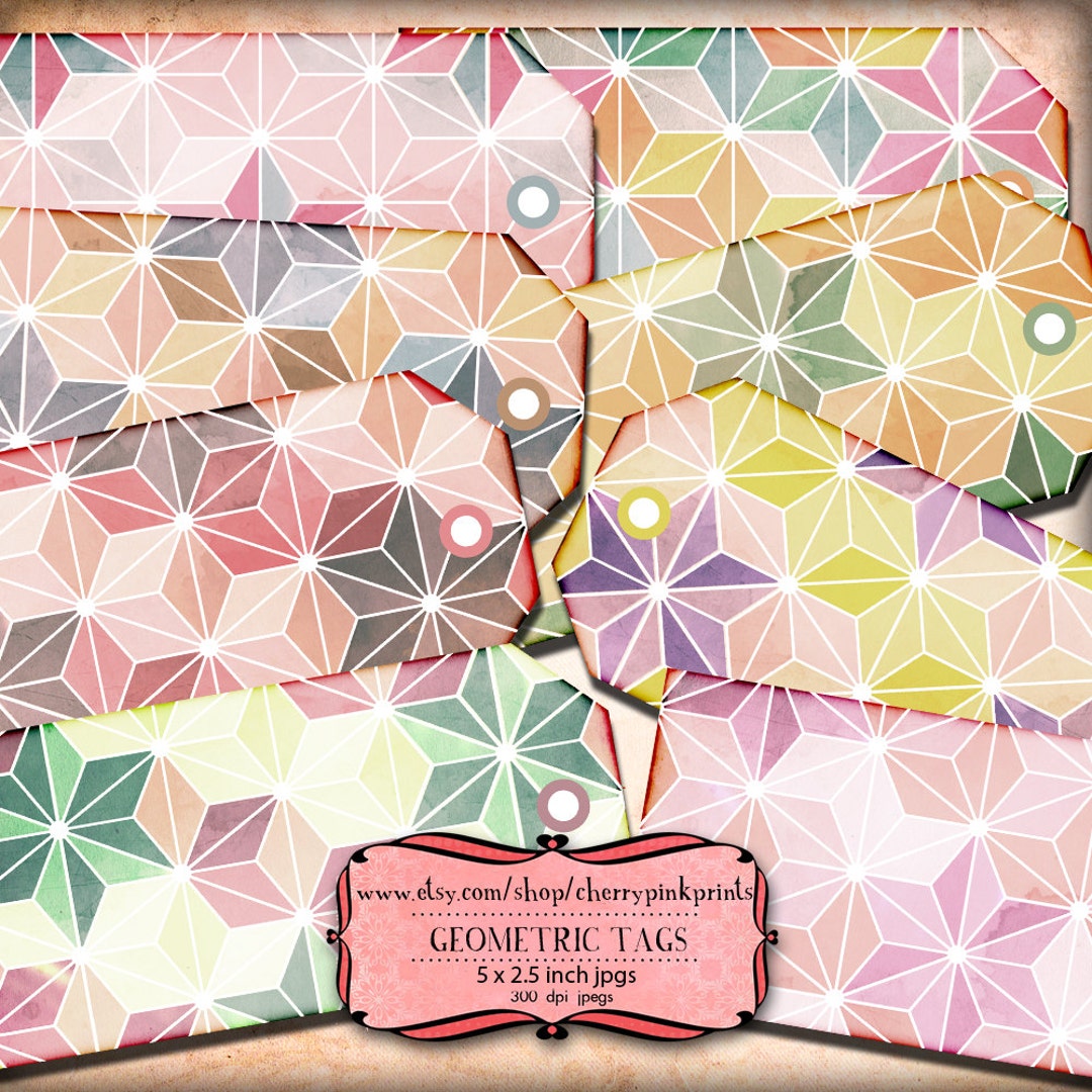 GEOMETRIC PATTERN Tags, Digital Party Tags, Party Printables, Labels ...