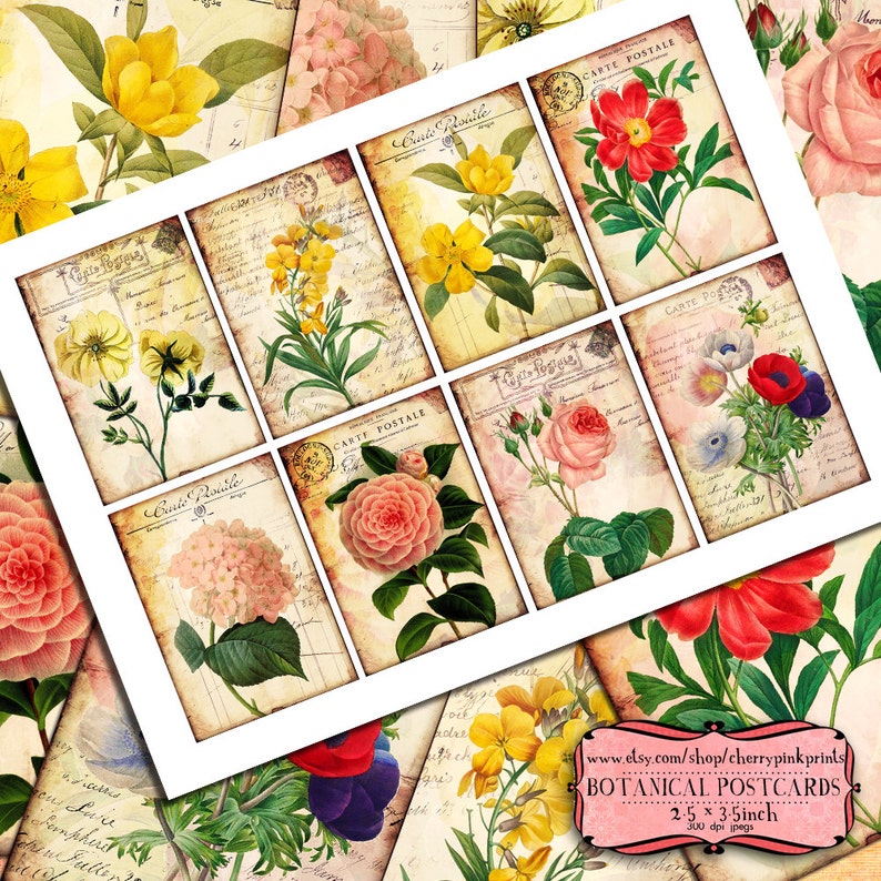 Floral Print Set, Vintage Floral Digital Print, Floral Digital Collage ...